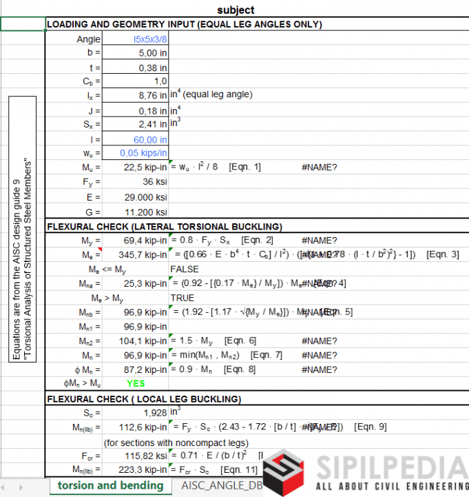 Steel Angle Lintel Design Worksheet V1 (Torsion And Bending) | Sipilpedia
