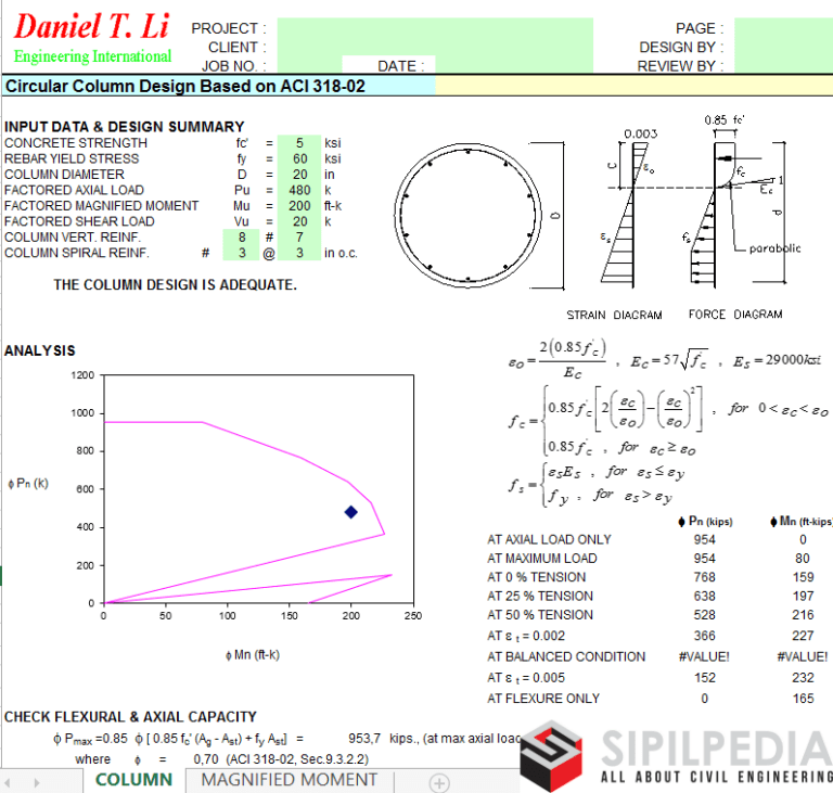 Circular Column Design Based on ACI 318-02 & Magnified Moment Calculation for Circular Column ...