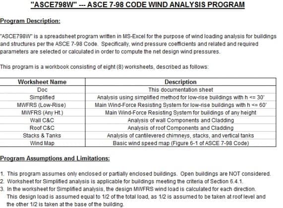 “ASCE798W” ASCE 7-98 CODE WIND ANALYSIS PROGRAM | Sipilpedia