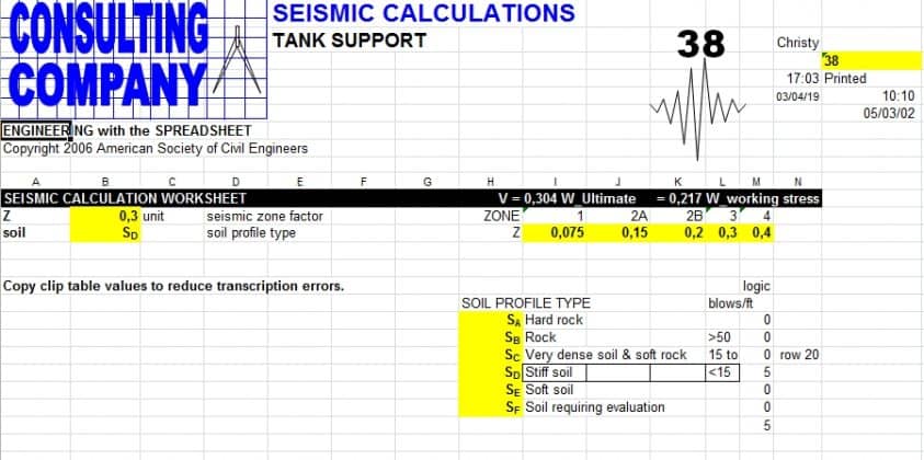 SEISMIC CALCULATIONS TANK SUPPORT “ENGINEERING with the SPREADSHEET ...