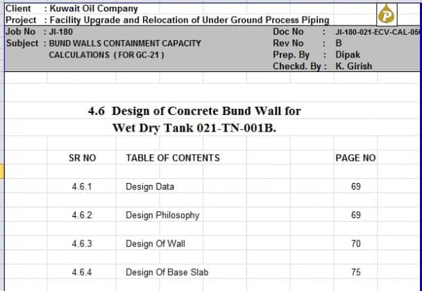 Design of Concrete Bund Wall for Wet Dry Tank 021-TN-001B. “Project ...