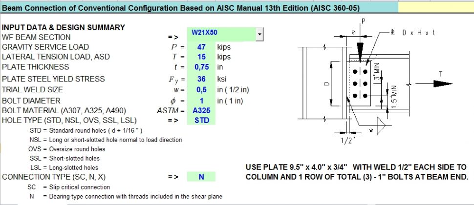 Beam Connection of Conventional Configuration Based on AISC Manual 13th Edition (AISC 360-05 ...