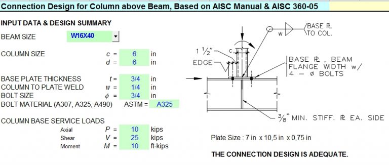 Connection Design for Column above Beam, Based on AISC Manual & AISC 360-05 | Sipilpedia