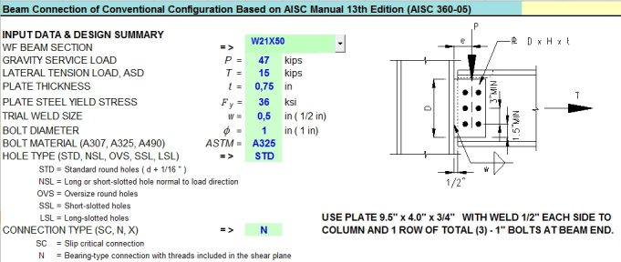 Beam Connection of Conventional Configuration Based on AISC Manual 13th Edition (AISC 360-05 ...