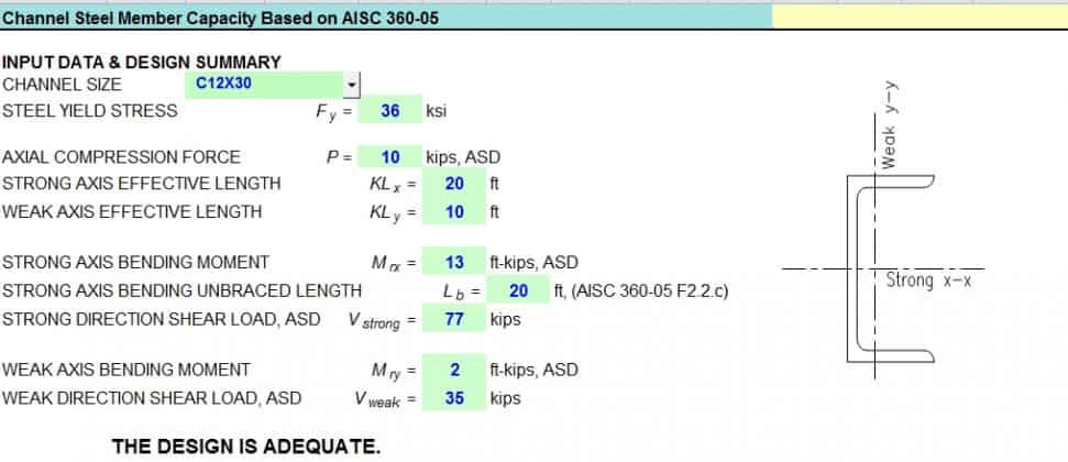 Channel Steel Member Capacity Based on AISC 360-05 | Sipilpedia
