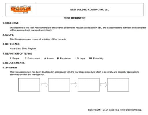 FIRE RISK REGISTER | Sipilpedia