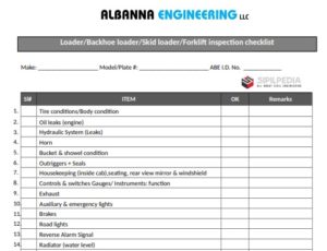 Loader/Backhoe loader/Skid loader/Forklift inspection checklist | Sipilpedia