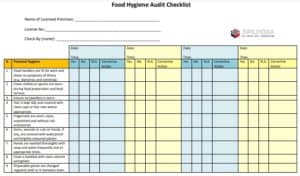 Food Hygiene Audit Checklist | Sipilpedia