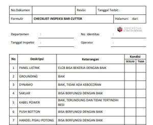 CHECKLIST INSPEKSI BAR CUTTER | Sipilpedia