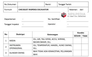 CHECKLIST INSPEKSI EXCAVATOR | Sipilpedia