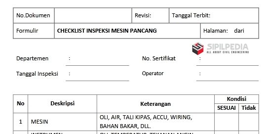 CHECKLIST INSPEKSI MESIN PANCANG | Sipilpedia
