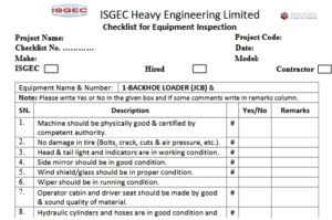 Checklist for Equipment Inspection | Sipilpedia