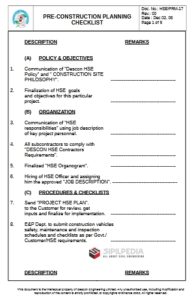 PRE-CONSTRUCTION PLANNING CHECKLIST | Sipilpedia