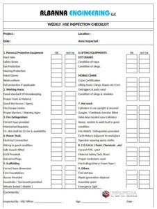 WEEKLY HSE INSPECTION CHECKLIST | Sipilpedia