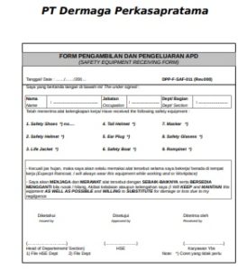 FORM PENGAMBILAN DAN PENGELUARAN APD | Sipilpedia