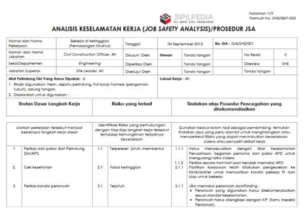 ANALISIS KESELAMATAN KERJA (JOB SAFETY ANALYSIS)/PROSEDUR JSA_Bekerja ...