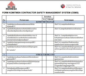 FORM KOMITMEN CONTRACTOR SAFETY MANAGEMENT SYSTEM(CSMS) | Sipilpedia