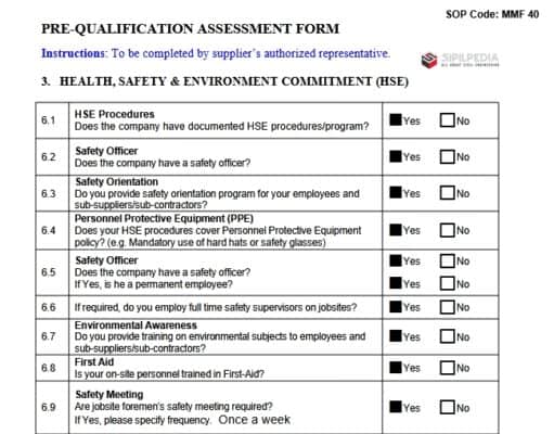 PRE-QUALIFICATION ASSESSMENT FORM | Sipilpedia