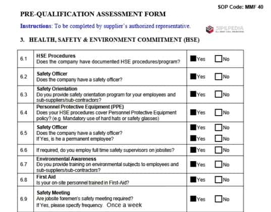 PRE-QUALIFICATION ASSESSMENT FORM | Sipilpedia