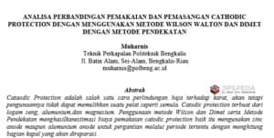 ANALISA PERBANDINGAN PEMAKAIAN DAN PEMASANGAN CATHODIC PROTECTION ...