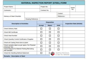 MATERIAL INSPECTION REPORT (STEEL) FORM | Sipilpedia