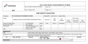 JSA AND RISK ASSESSMENT FORM PEMBANGUNAN WASTEWATER TREATMENT (IPAL) | Sipilpedia