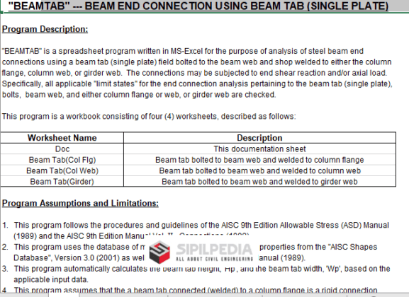 BEAMTAB – BEAM END CONNECTION USING BEAM TAB (SINGLE PLATE) | Sipilpedia