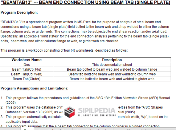 BEAMTAB 13 – BEAM END CONNECTION USING BEAM TAB (SINGLE PLATE) | Sipilpedia