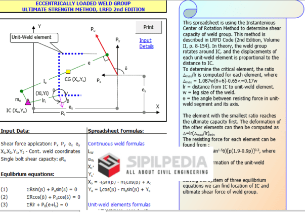 ECCENTRICALLY LOADED WELD GROUP ULTIMATE STRENGTH METHOD – LRFD 2nd EDITION | Sipilpedia