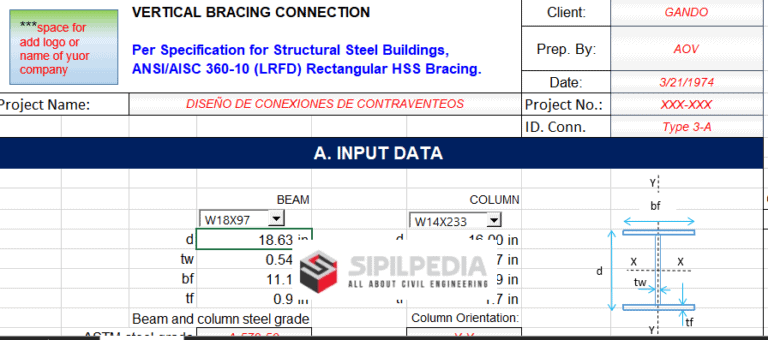 VERTICAL BRACING CONNECTION FOR RECTANGULAR HSS | Sipilpedia