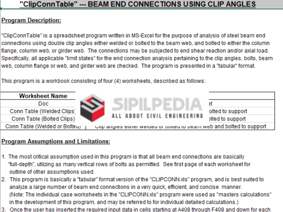 ClipConnTable -BEAM END CONNECTIONS USING CLIP ANGLES | Sipilpedia