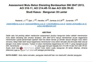Assessment Mutu Beton Eksisting Berdasarkan SNI 2847:2013, ACI 318-11, ACI 214.4R-10 dan ACI 228 ...