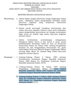 PERATURAN MENTERI NEGARA LINGKUNGAN HIDUP NOMOR 09 TAHUN 2007 TENTANG BAKU MUTU AIR LIMBAH BAGI ...
