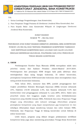 Surat Edaran Direktur Jenderal Bina Konstruksi Nomor 59/SE/Dk/2022 | Sipilpedia