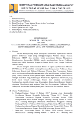 Surat Edaran Direktur Jenderal Bina Konstruksi Nomor 73/SE/Dk/2023 | Sipilpedia