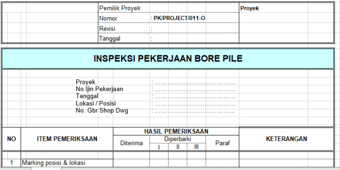 Form-Inspeksi pekerjaan bored pile | Sipilpedia