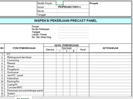 Form-Inspeksi Precast Panel | Sipilpedia