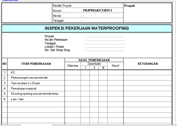 Form-Inspeksi waterproofing | Sipilpedia