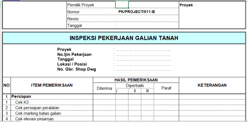 Form-Inspeksi pekerjaan galian tanah | Sipilpedia