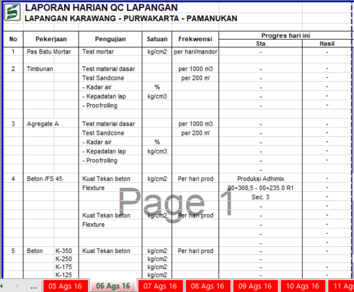 LAPORAN HARIAN QC LAPANGAN | Sipilpedia