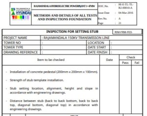 FORM INSPECTION FOR SETTING STUB | Sipilpedia
