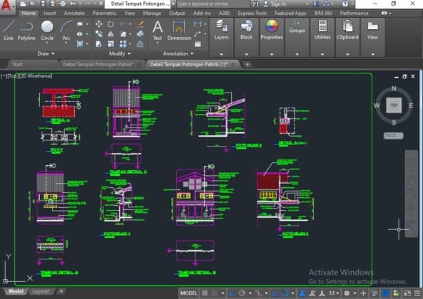 Gambar AutoCad Bangunan Paprik_Detail Tampak Potongan Pabrik | Sipilpedia