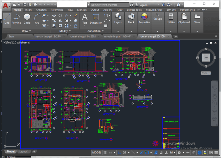 Denah dan Gambar CAD Arsitek Desain Rumah Tinggal_rumah tinggal 12x23M ...
