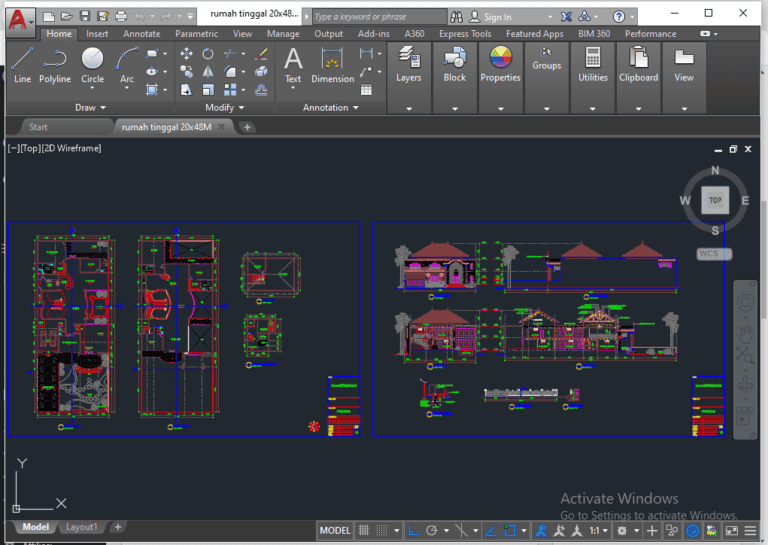 Denah dan Gambar CAD Arsitek Desain Rumah Tinggal_rumah tinggal 12x25M ...