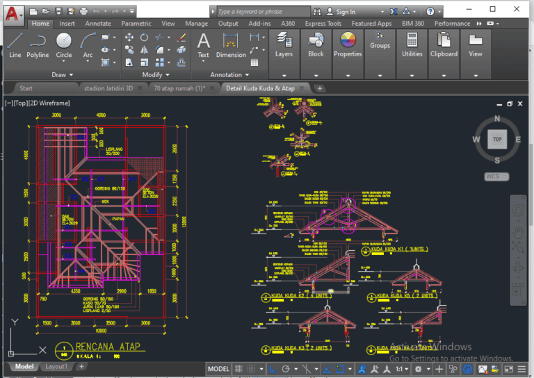 Denah dan Gambar CAD Detail Atap_Detail Kuda-Kuda dan Atap | Sipilpedia