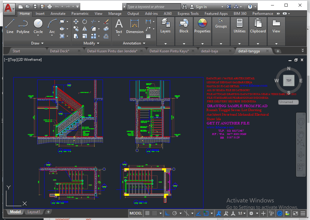 Denah dan Gambar CAD Detail Pintu, Jendela dan Kusen_Detail Tangga ...