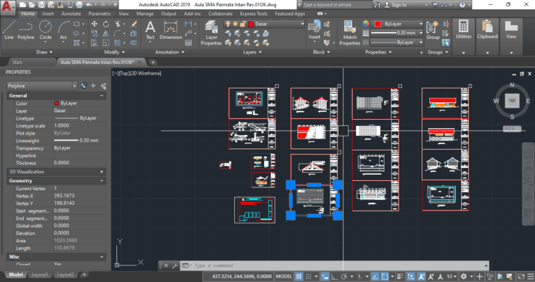 Denah dan Gambar CAD Denah Sekolah Aula SMA Permata Intan | Sipilpedia