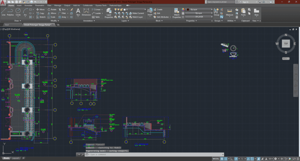 Denah dan Gambar CAD Arsitek Detail Tangga_Denah Potongan Tangga Ramp ...