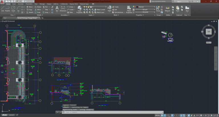 Denah dan Gambar CAD Arsitek Detail Tangga_Denah Potongan Tangga Ramp ...