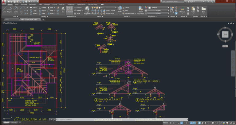 Denah dan Gambar CAD Arsitek Detail Atap_Detail Kuda Kuda & Atap ...